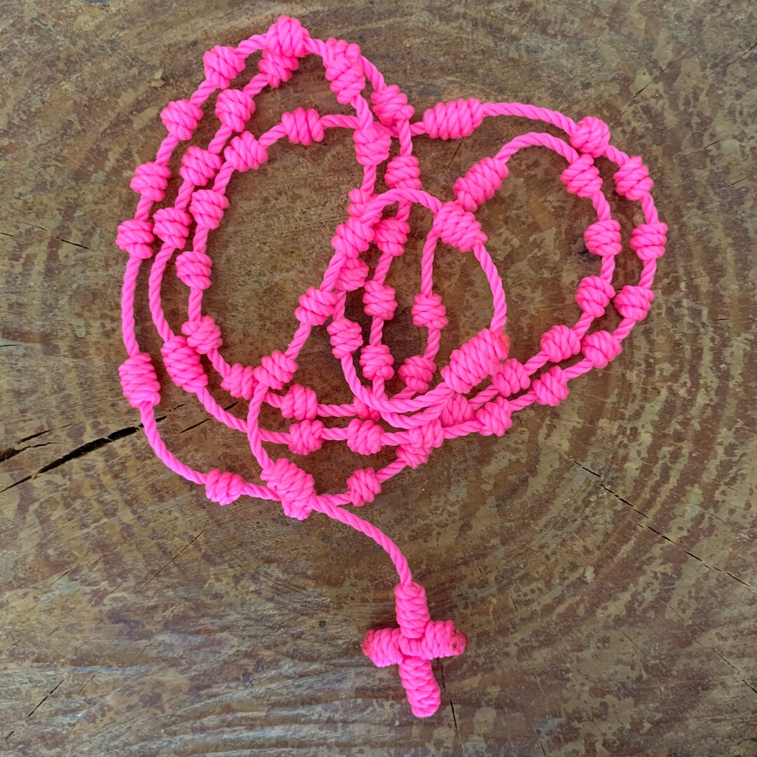 Pink Knotted Twine Rosary - Cord Rosary - Nylon Rosary - Rope Rosary ...