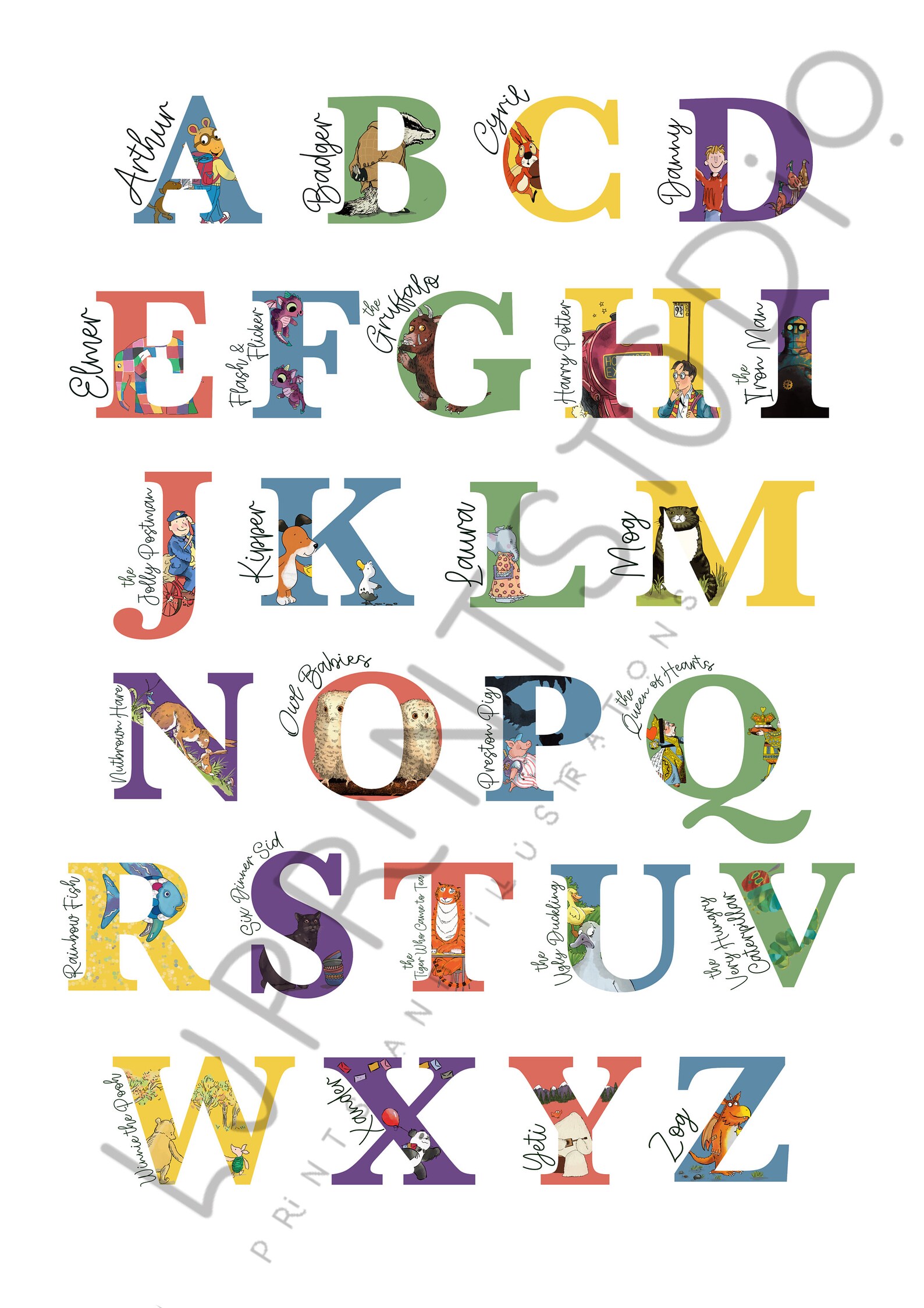 Printable Children's Book Character Alphabet Posters - Etsy