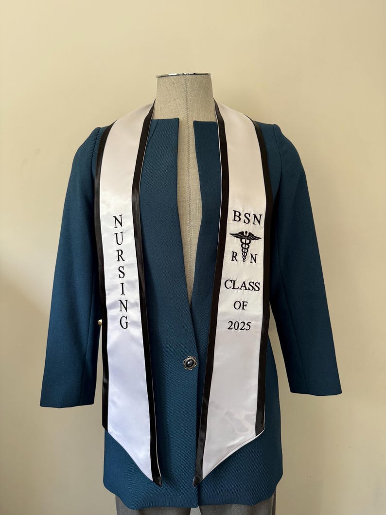 Nurse Graduation Stole White With Black Trim, Embroidered Nursing Sash ...