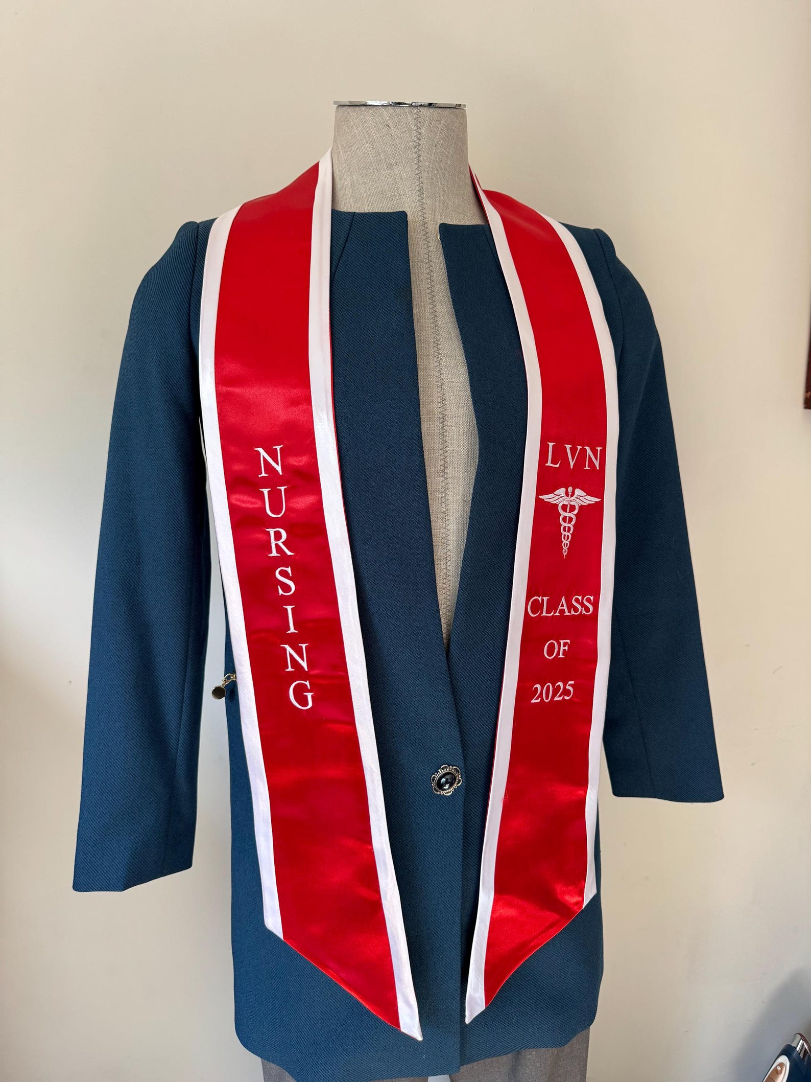 Nurse Graduation Stole 2025: Red With White Trim, Embroidered Nursing ...
