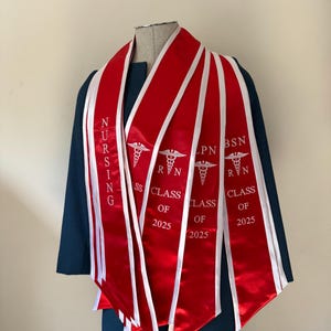 Nurse Graduation Stole Class of 2025, Red With White Trim Nursing ...