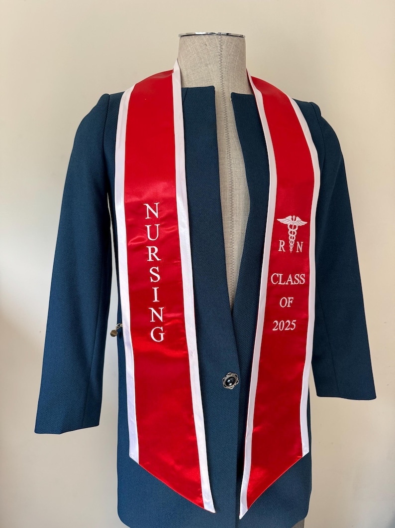 Nurse Graduation Stole 2025: Red With White Trim, Embroidered Nursing ...