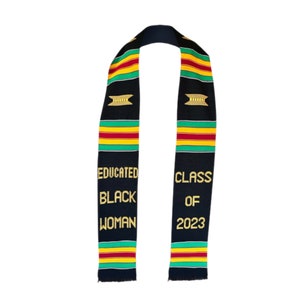 Educated Black Woman Graduation Stoles Class of 2024, Black Kente Sash ...