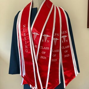 Nurse Graduation Stole Class of 2025, Red With White Trim Nursing ...