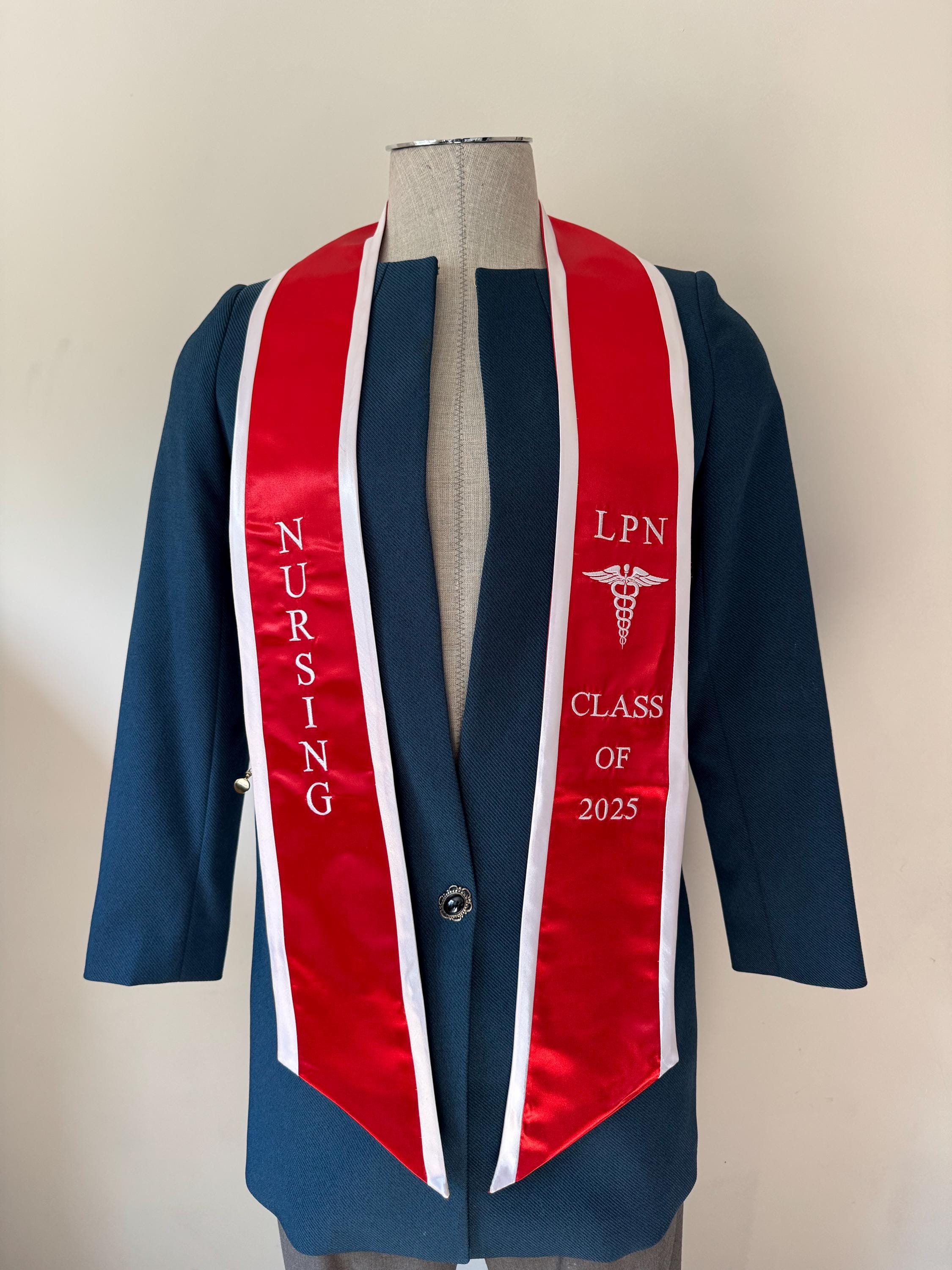 Nurse Graduation Stole 2025: Red With White Trim, Embroidered Nursing ...