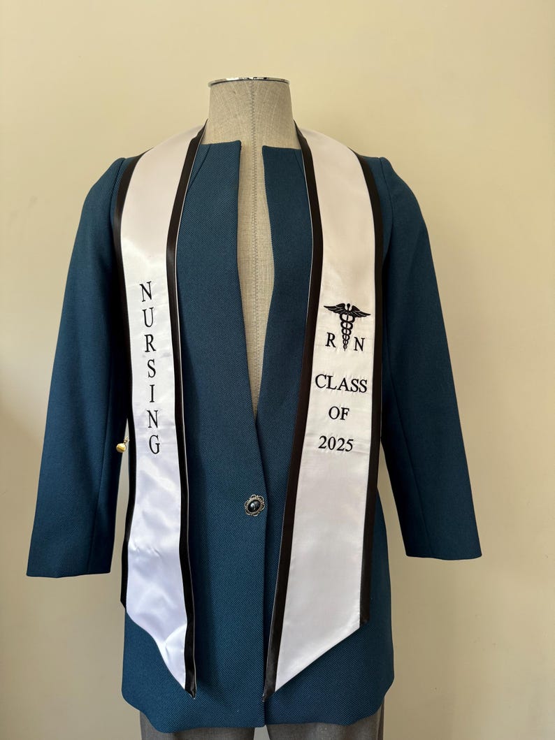 Nurse Graduation Stole White With Black Trim, Embroidered Nursing Sash ...
