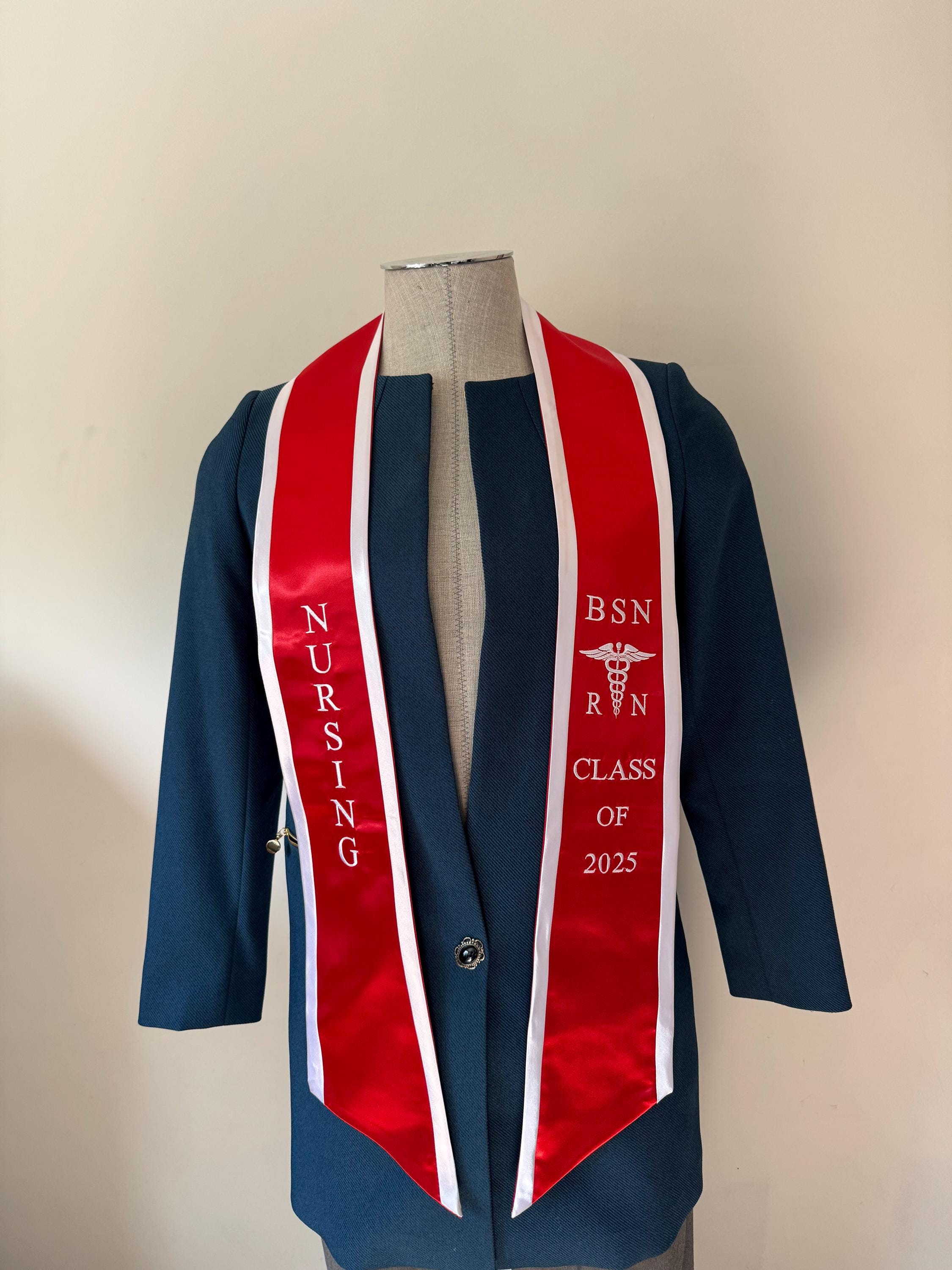 Nurse Graduation Stole 2025: Red With White Trim, Embroidered Nursing ...