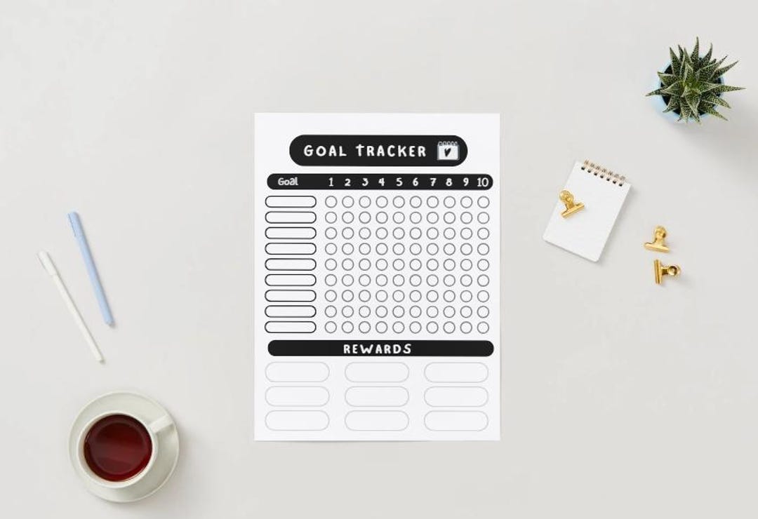 Goal Tracker Black and White Printable - Etsy