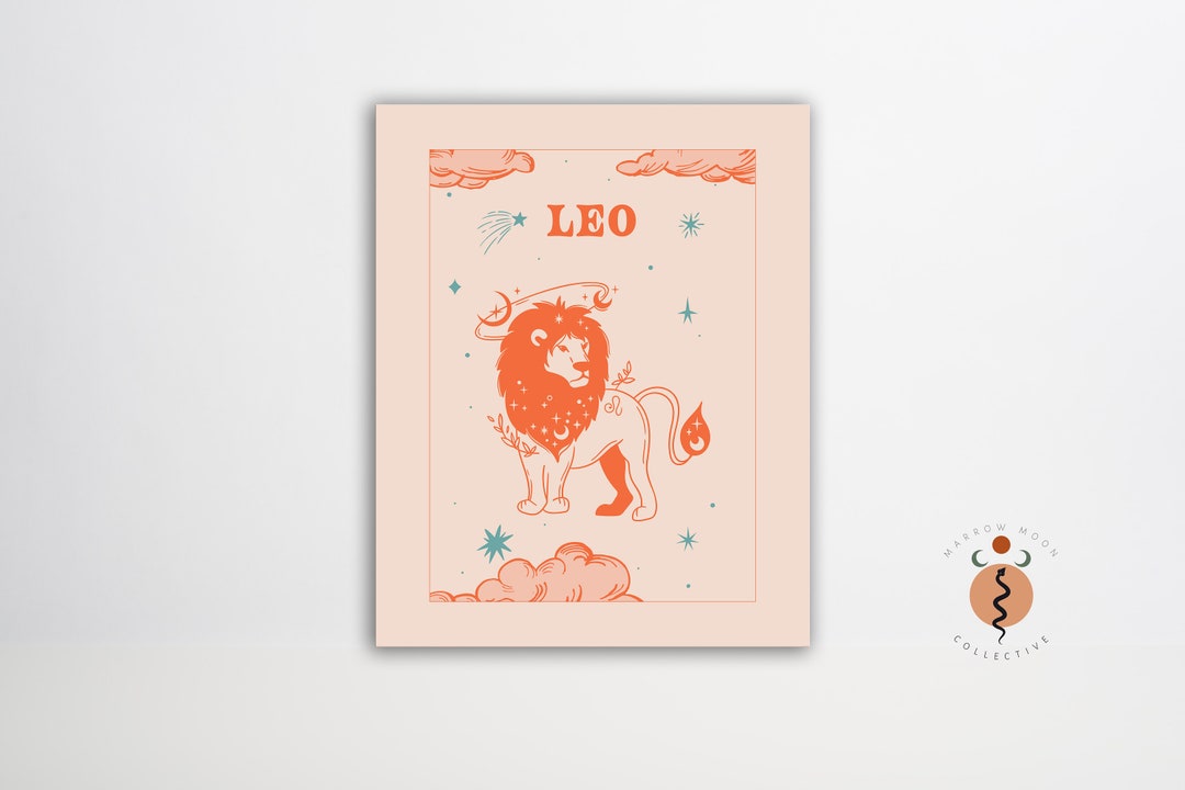 Leo Retro Zodiac Poster 70s Print Astrology Gift Leo Astrology Art ...