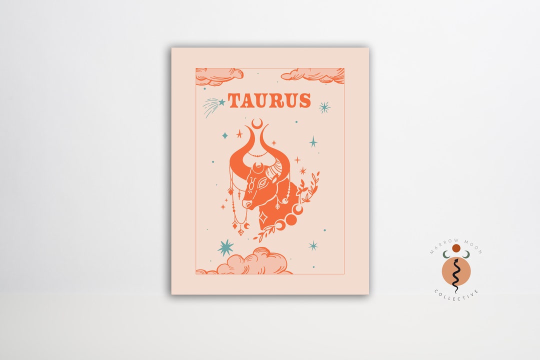 Taurus Retro Zodiac Poster 70s Print Astrology Gift Taurus Astrology ...