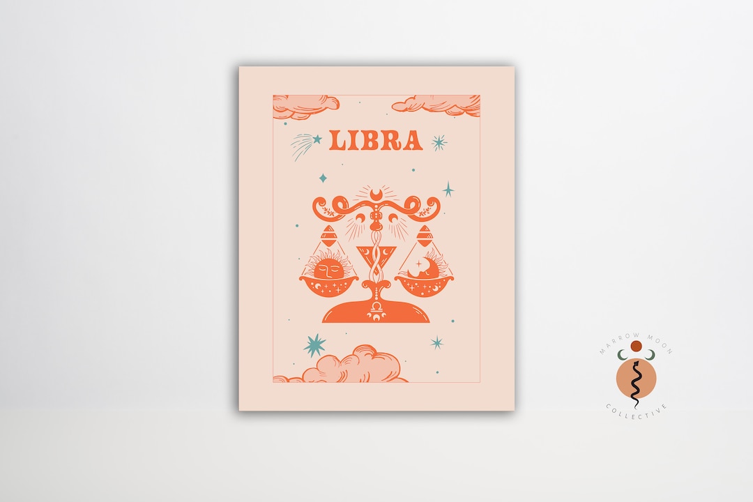 Libra Retro Zodiac Poster 70s Print Astrology Gift Libra Astrology Art ...