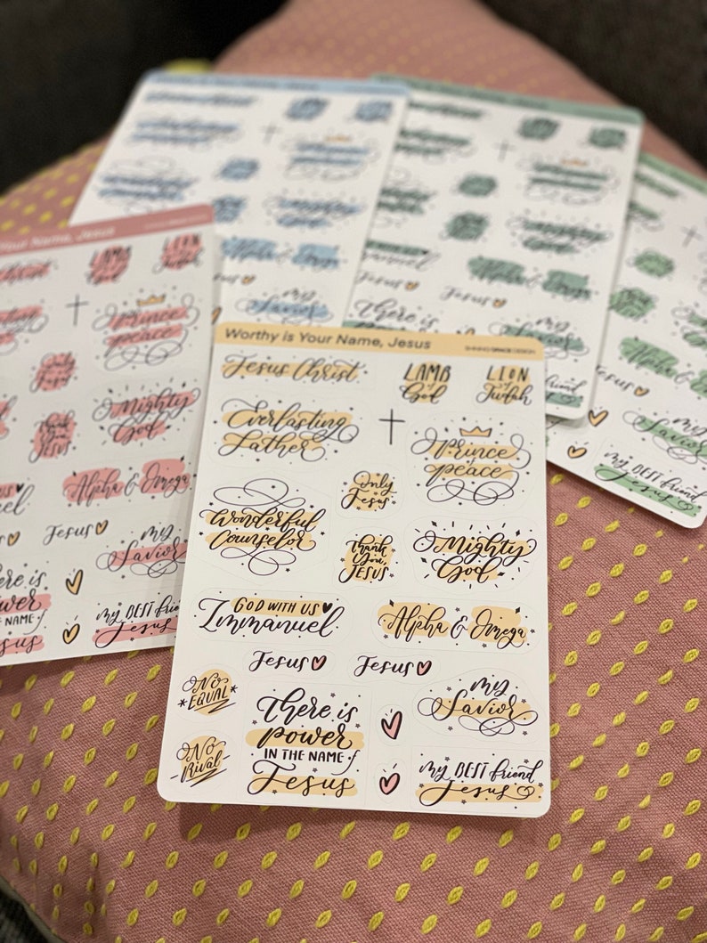 Names of Jesus Sticker Sheet | Hand-lettering Stickers | Bible ...
