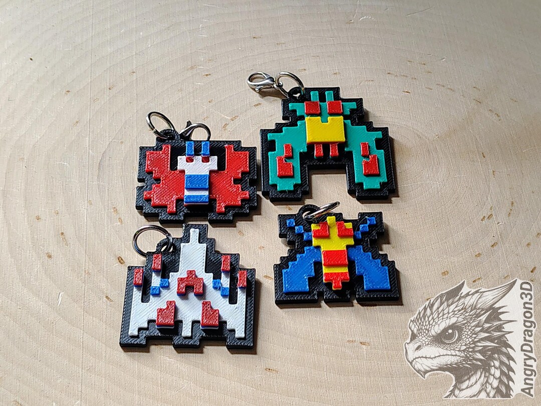 Galaga Inspired Key Ring / Keychain / Bag Charm / Zipper Pull / 3D ...