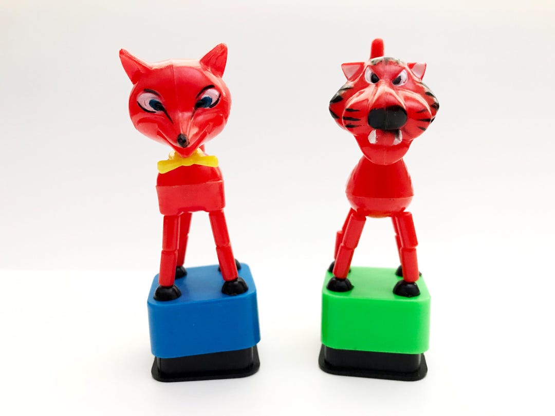 Vintage 1970s British Tiger & Red Fox Push Thumb Puppet TM Made in Hong ...