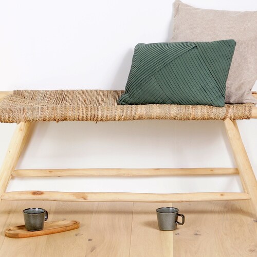 Ethnic Bench in Solid Wood and Natural Braiding 100cm | Etsy