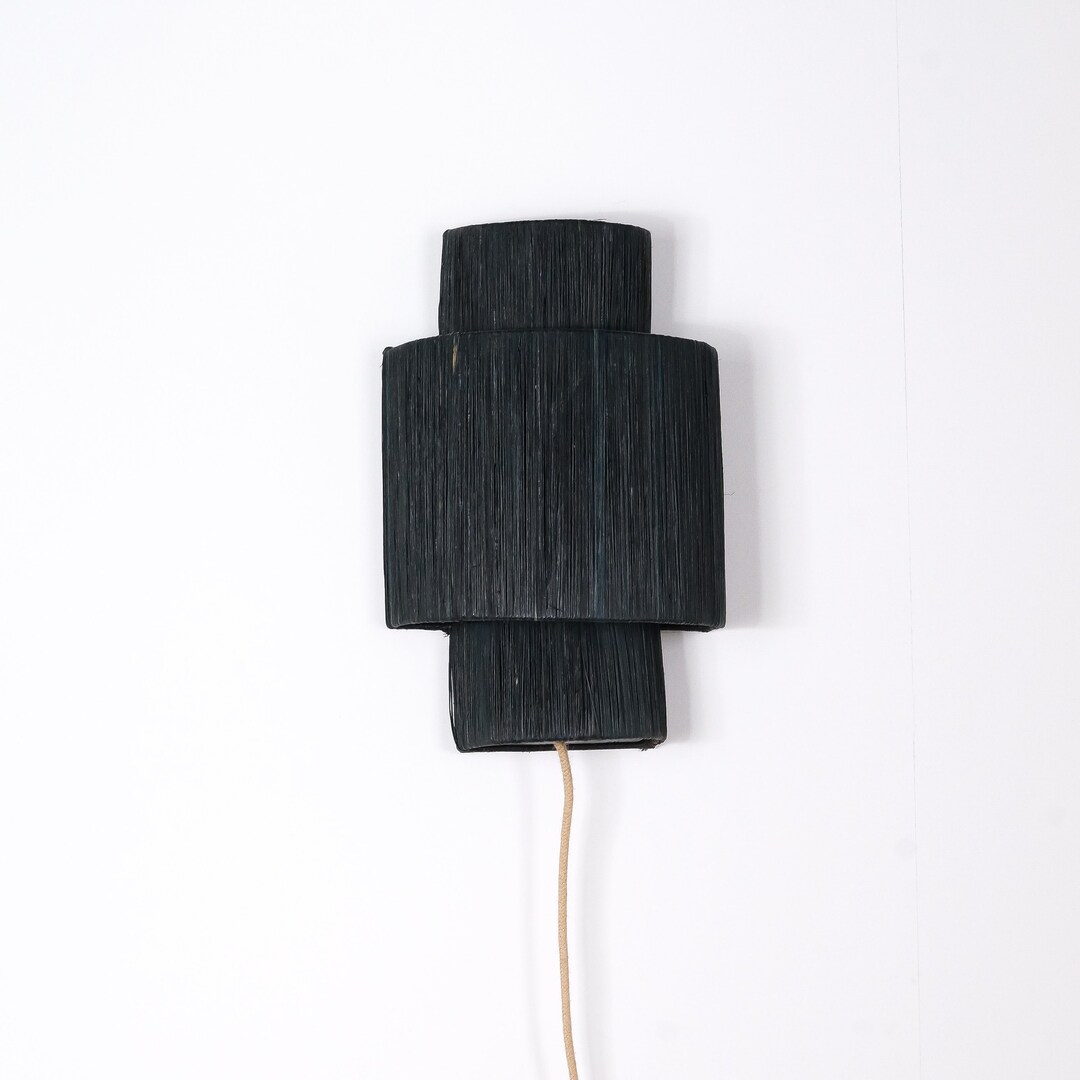 Black Raffia Wall Lamp Double - Etsy