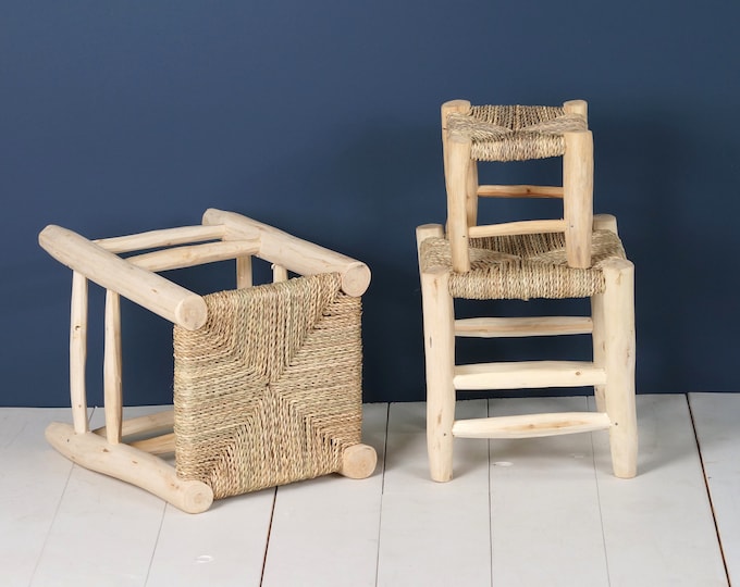 Moroccan Wooden and Braided Stool - Etsy