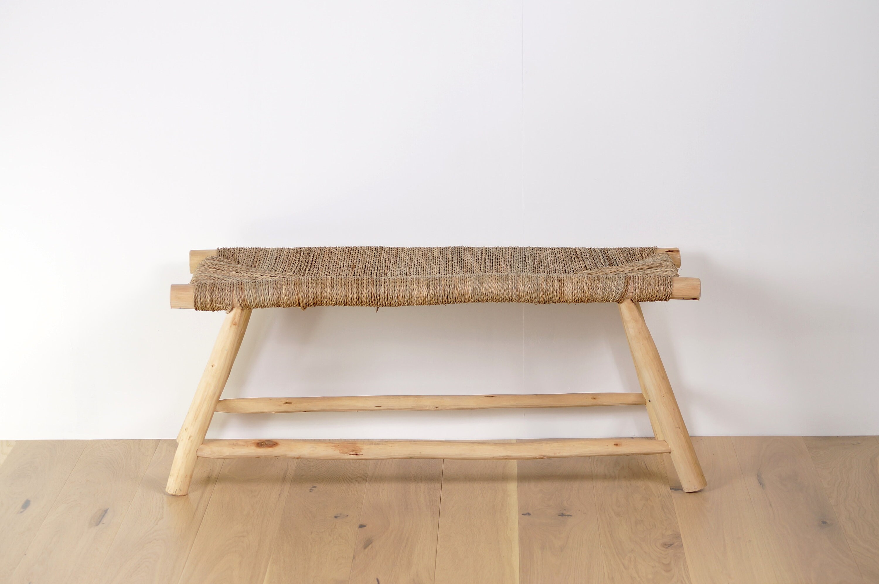 Ethnic Bench in Solid Wood and Natural Braiding 100cm | Etsy