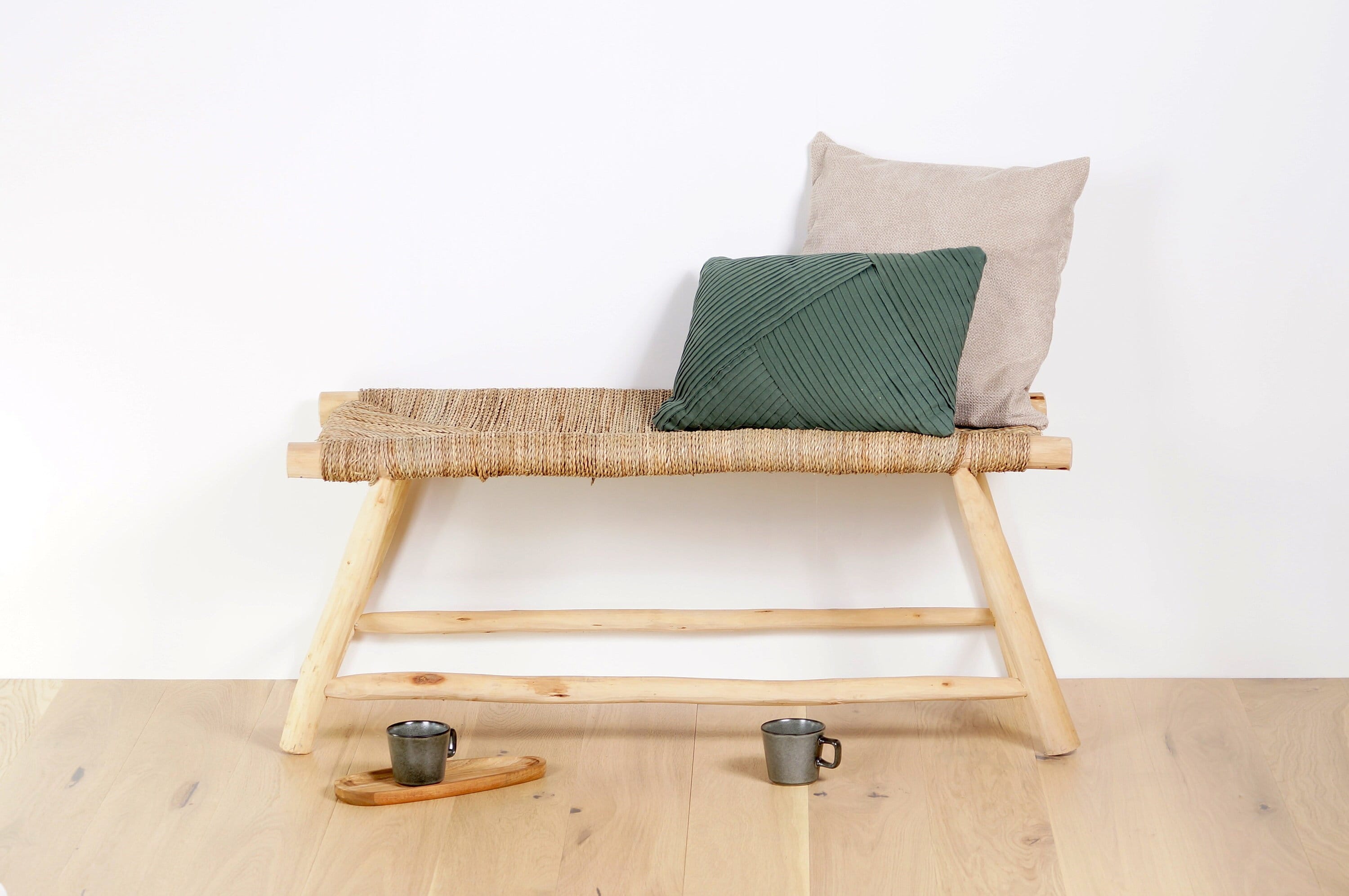 Ethnic Bench in Solid Wood and Natural Braiding 100cm - Etsy