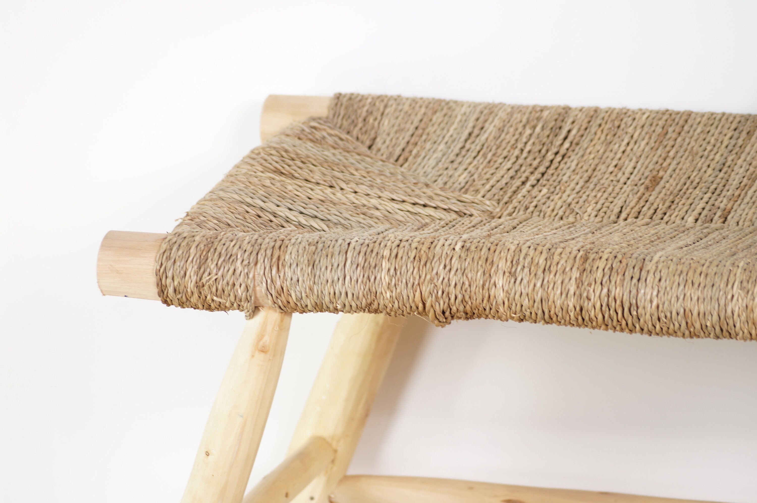 Ethnic Bench in Solid Wood and Natural Braiding 100cm | Etsy