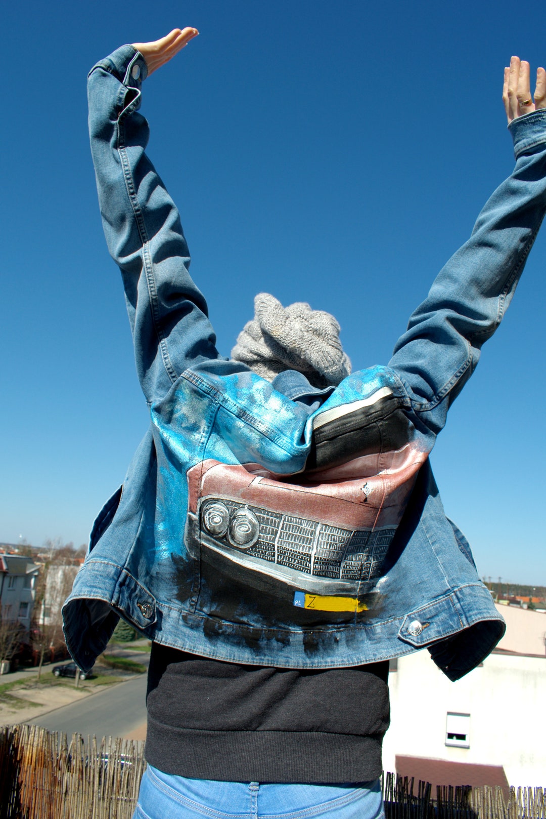 Hand Painted Denim Jacket With Car, Custom Jean Jacket With Lincoln ...