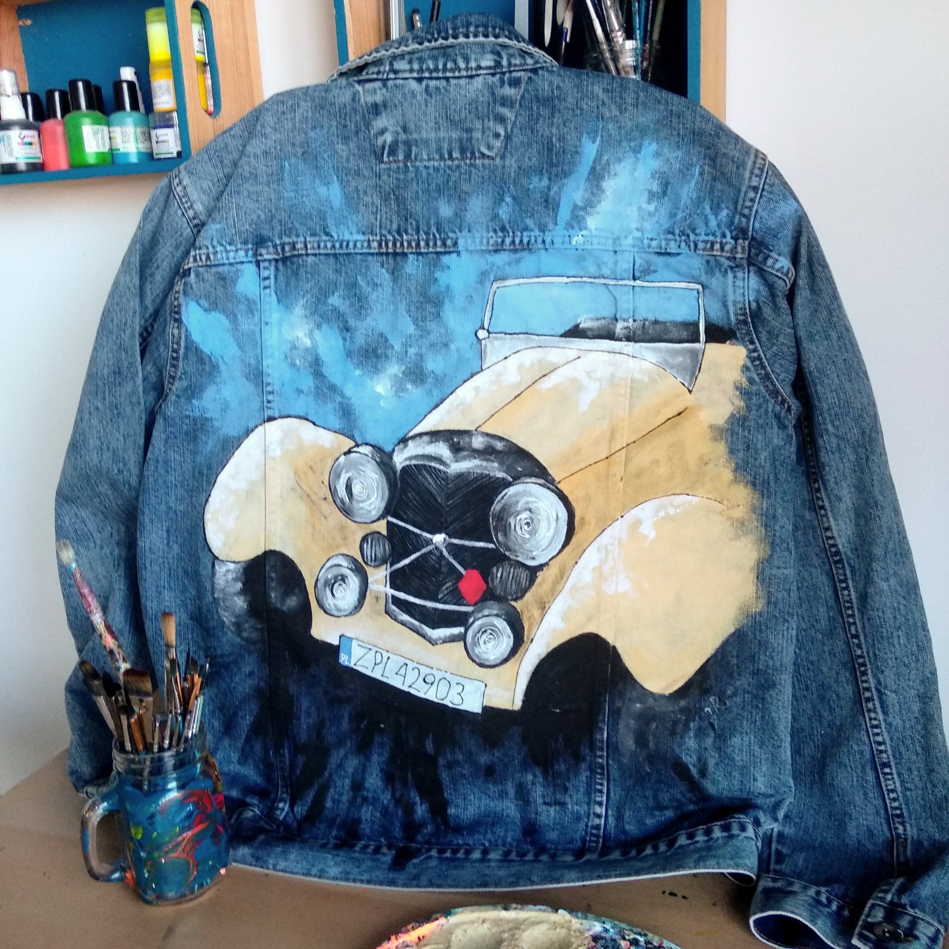 Painted Denim Jacket, Car Jeans Jacket for Him, Gifts for Him, , Jean ...