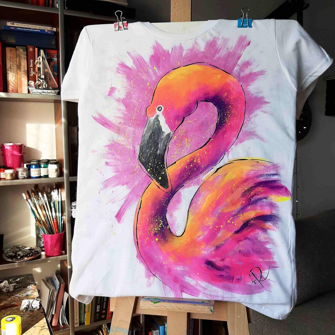 Hand Painted Flamingo Shirt, Flamingo Gifts Custom Art for Women ...