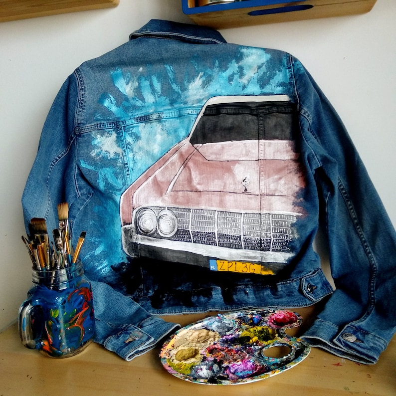 Hand Painted Denim Jacket With Car Custom Jean Jacket With - Etsy