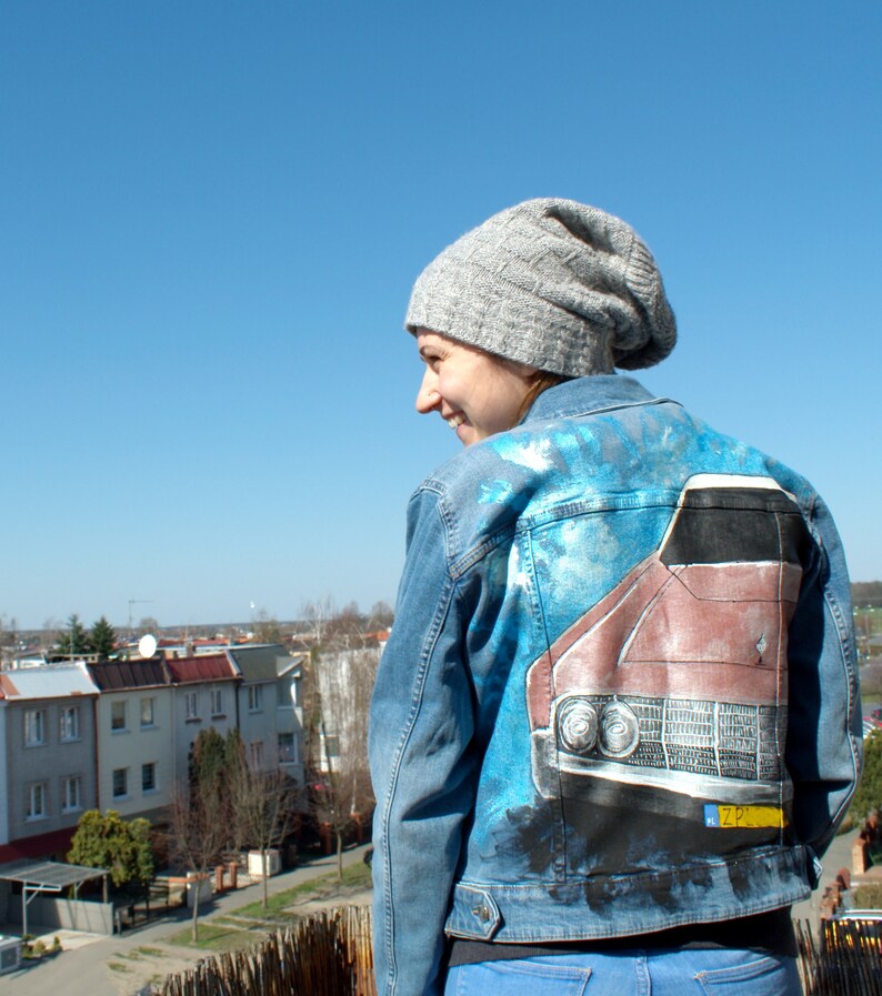 Hand Painted Denim Jacket With Car, Custom Jean Jacket With Lincoln ...