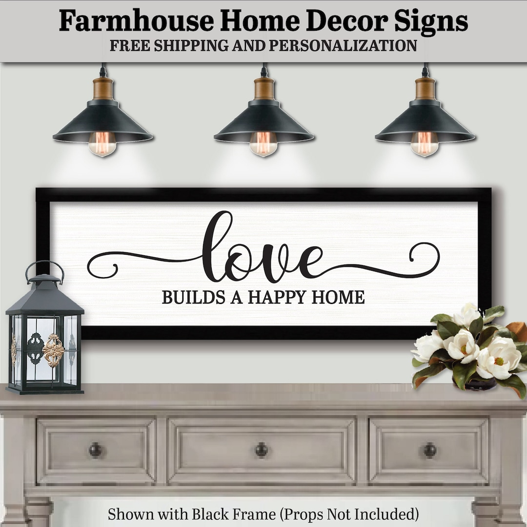 Love Builds A Happy Home Sign Plaque, FARMHOUSE HOME DECOR, Popular ...