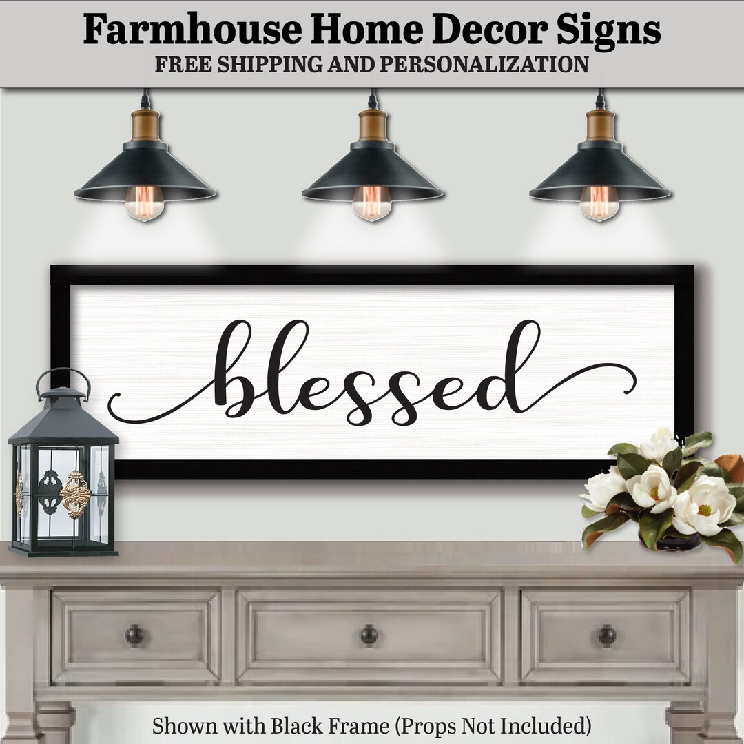 Blessed Sign Farmhouse Decor Sign, Framed Wood Wall Art, Large Wall ...