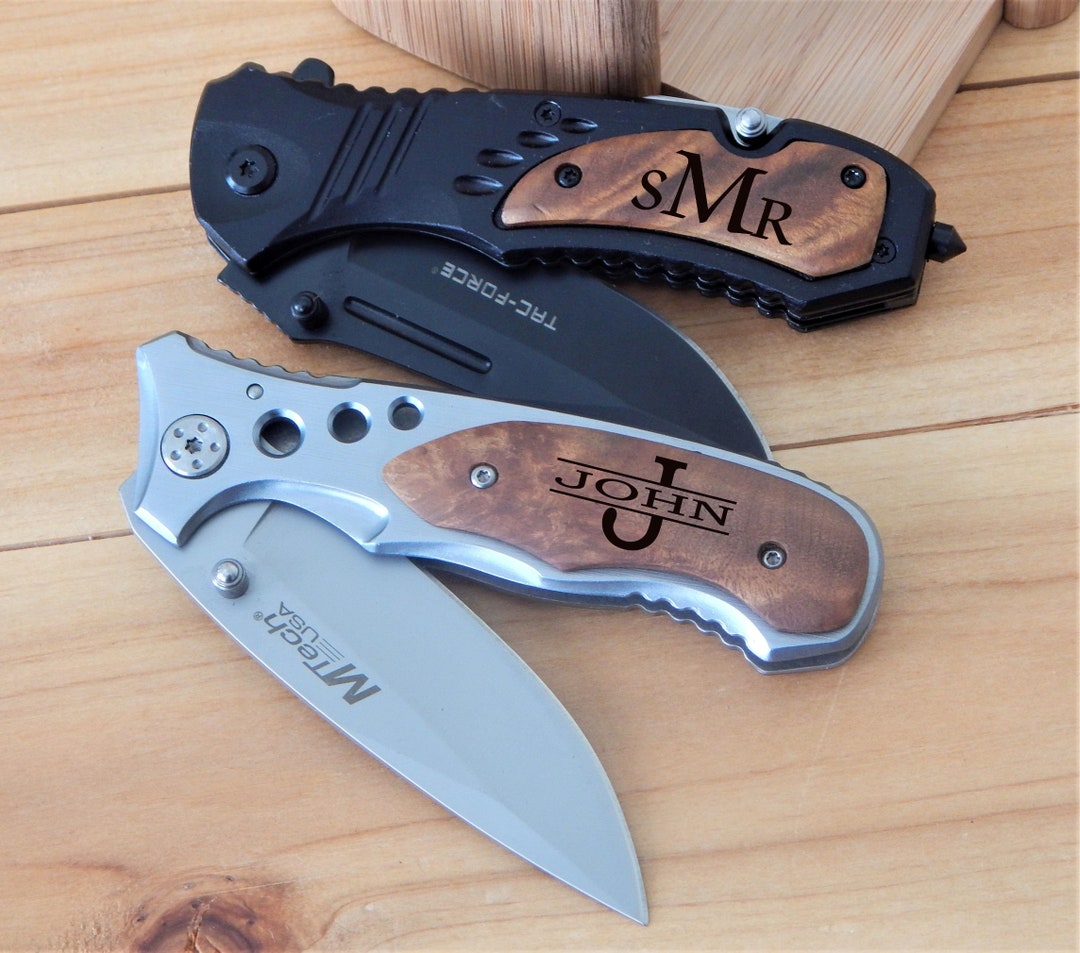 Monogram Knives | Custom Gifts for Husband | Engraved Folding Pocket ...