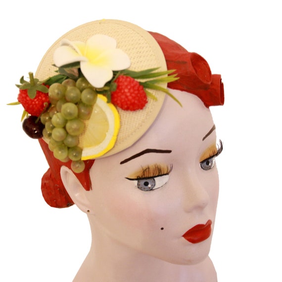 Fascinator hawaii with fruits and frangipani grapes strawberry | Etsy