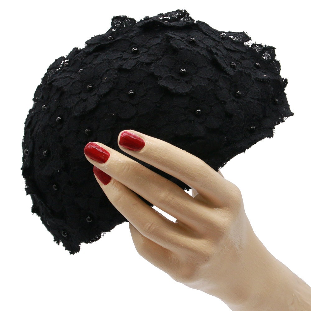 Black Half Hat With Lace Big Fascinator or Bandeau Hat in - Etsy