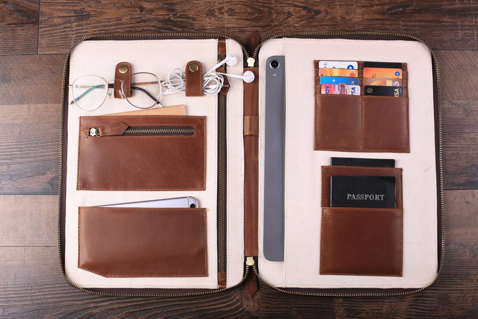 Large Personalized Leather Travel Wallet Unique Groomsmen | Etsy