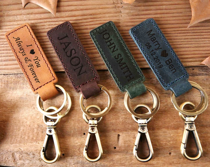 Personalized Leather Keychain, Customized Keychain, Engraved Leather ...