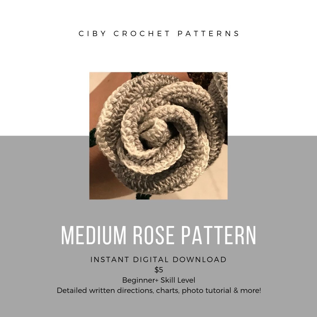 Rose, Medium Rose Crochet Pattern, Crochet Pattern, Crochet Flowers ...