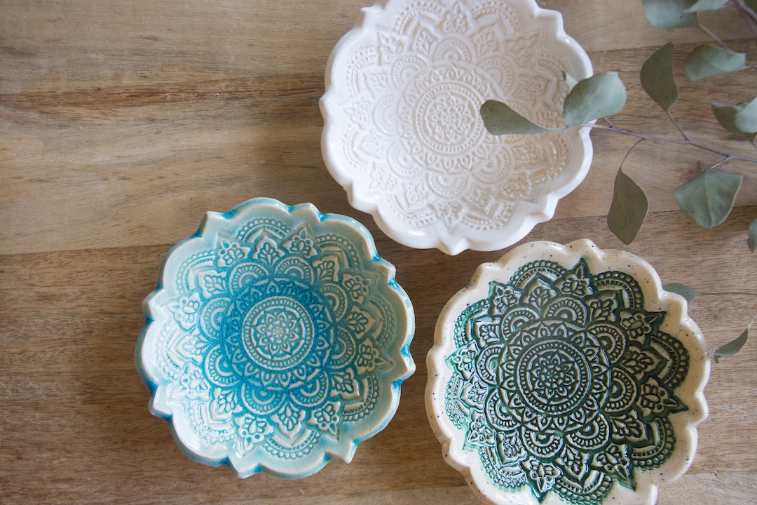 Ceramic Jewelry Bowl Ivy Turquoise White - Etsy