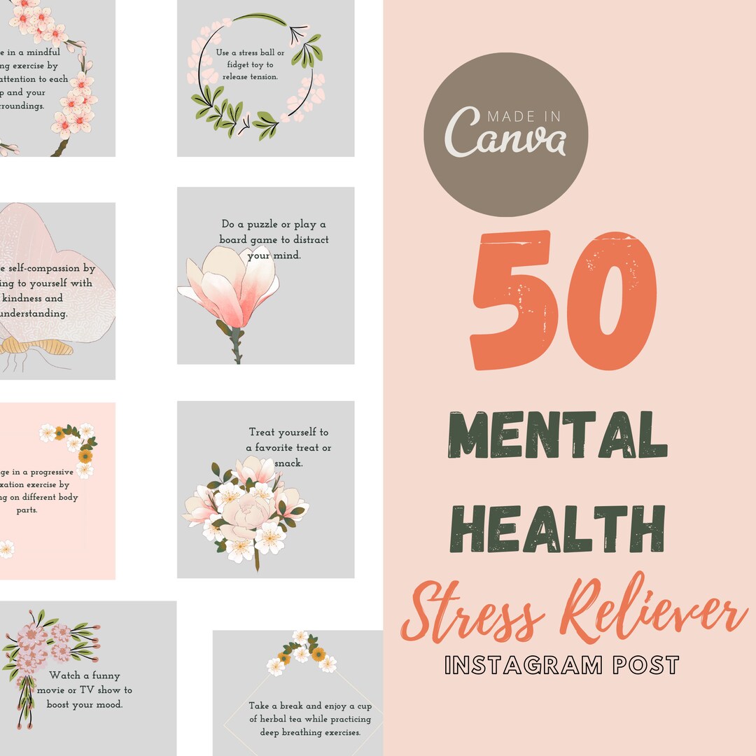 Mental Health Instagram Templates: Stress Relief Canva Social Media ...