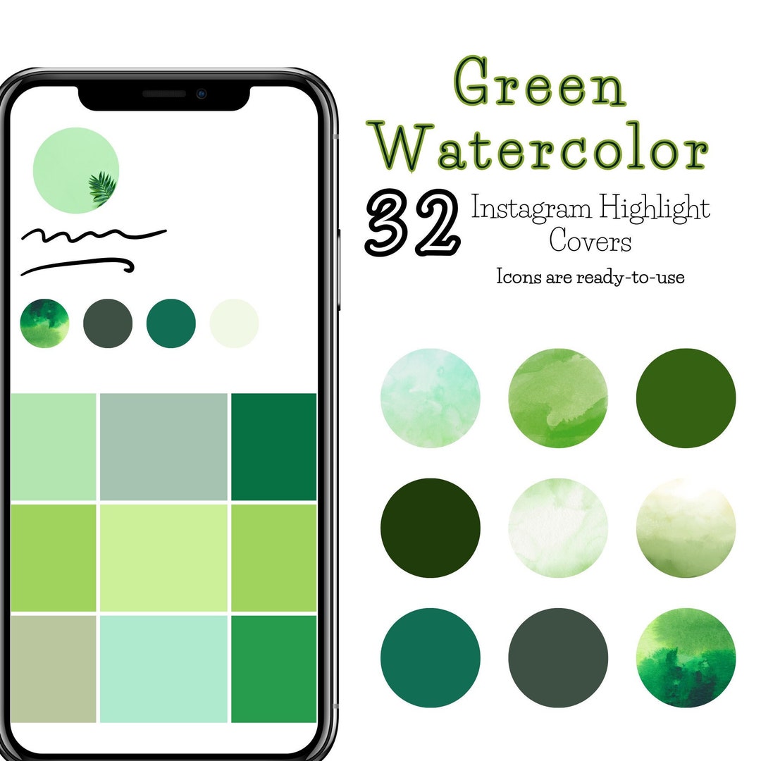 Green Watercolor Instagram Highlight Covers: 32 Ready-to-use Icons ...