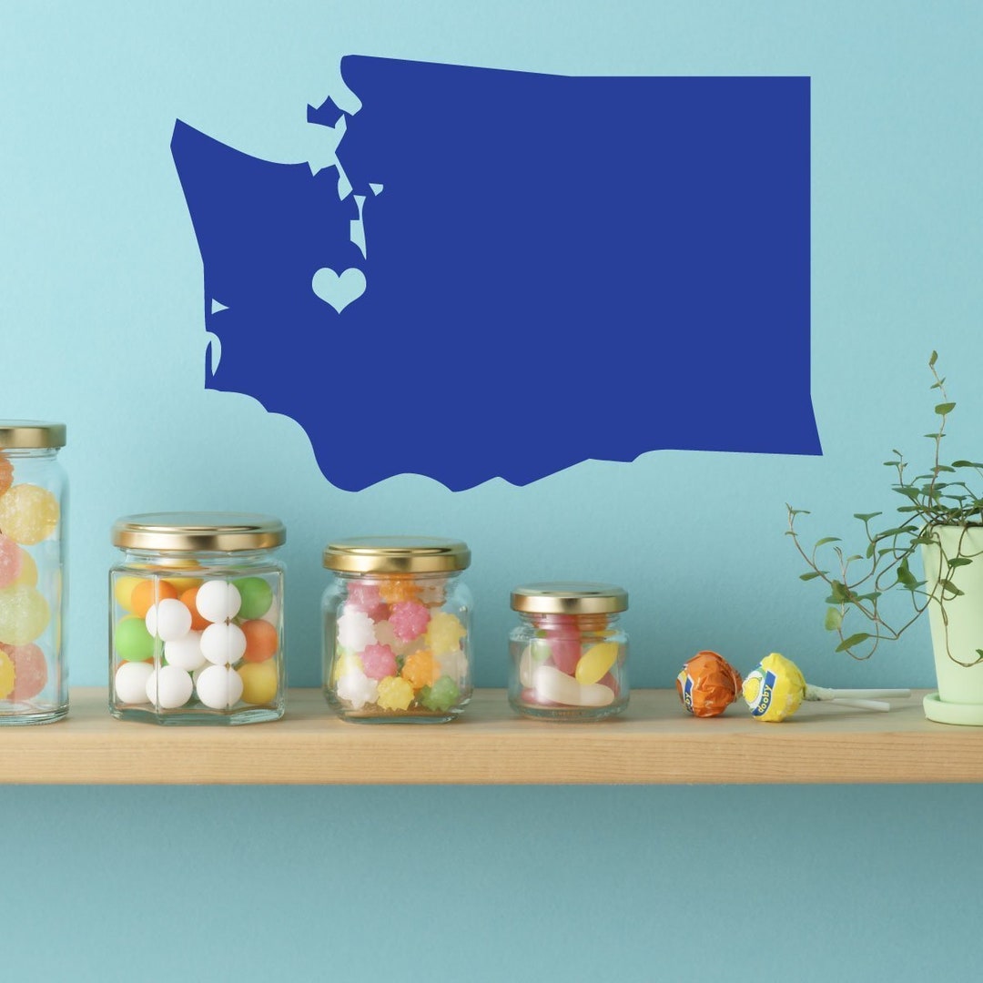 Washington State Wall Decor - Vinyl Decal With Heart Design - Home ...