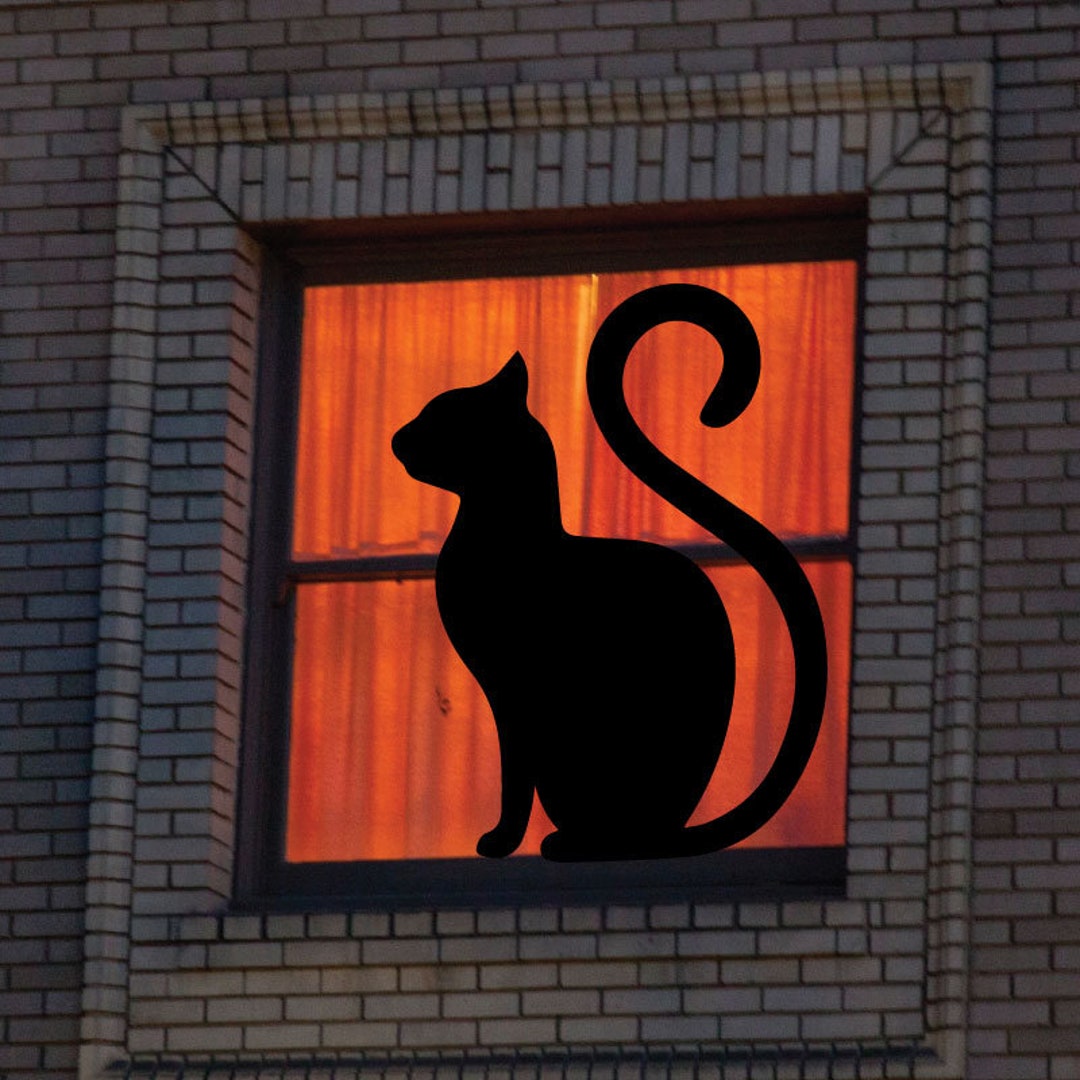 Black Cat Window Cling | Reusable Window Cling |halloween Decoration ...