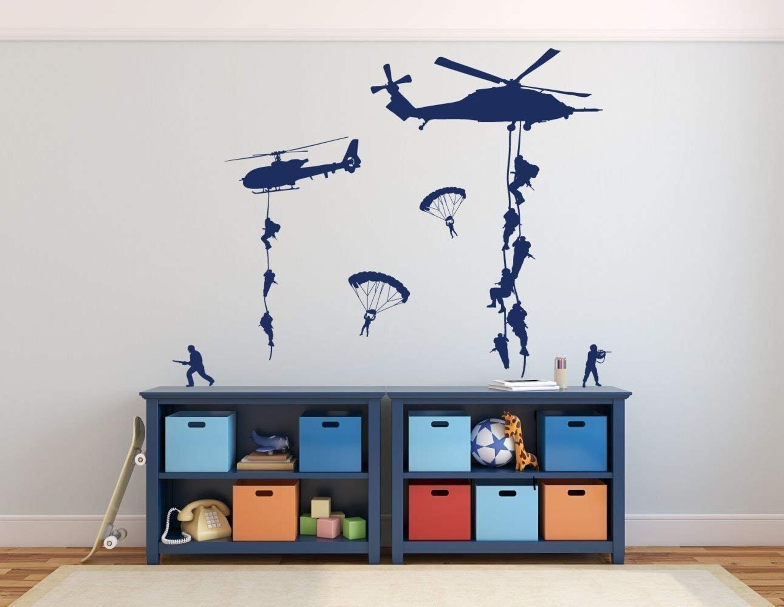 Army Wall Decals, Soldiers Parachuting From Helicopters Personalized ...