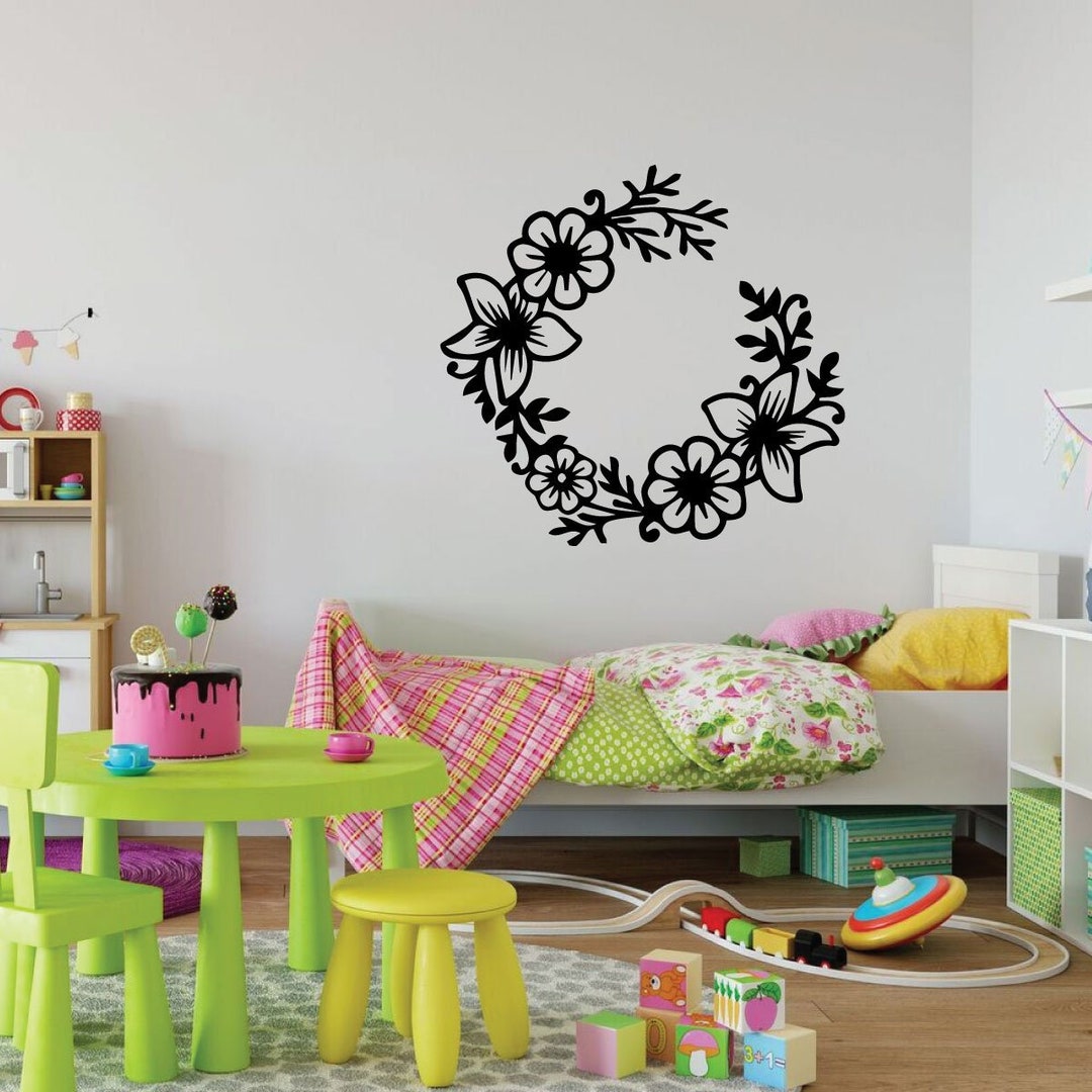 Girl's Bedroom Wall Decal - Flower Wreath - Vinyl Decor for Playroom or ...