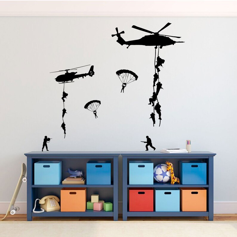 Army Wall Decals Soldiers Parachuting from Helicopters | Etsy