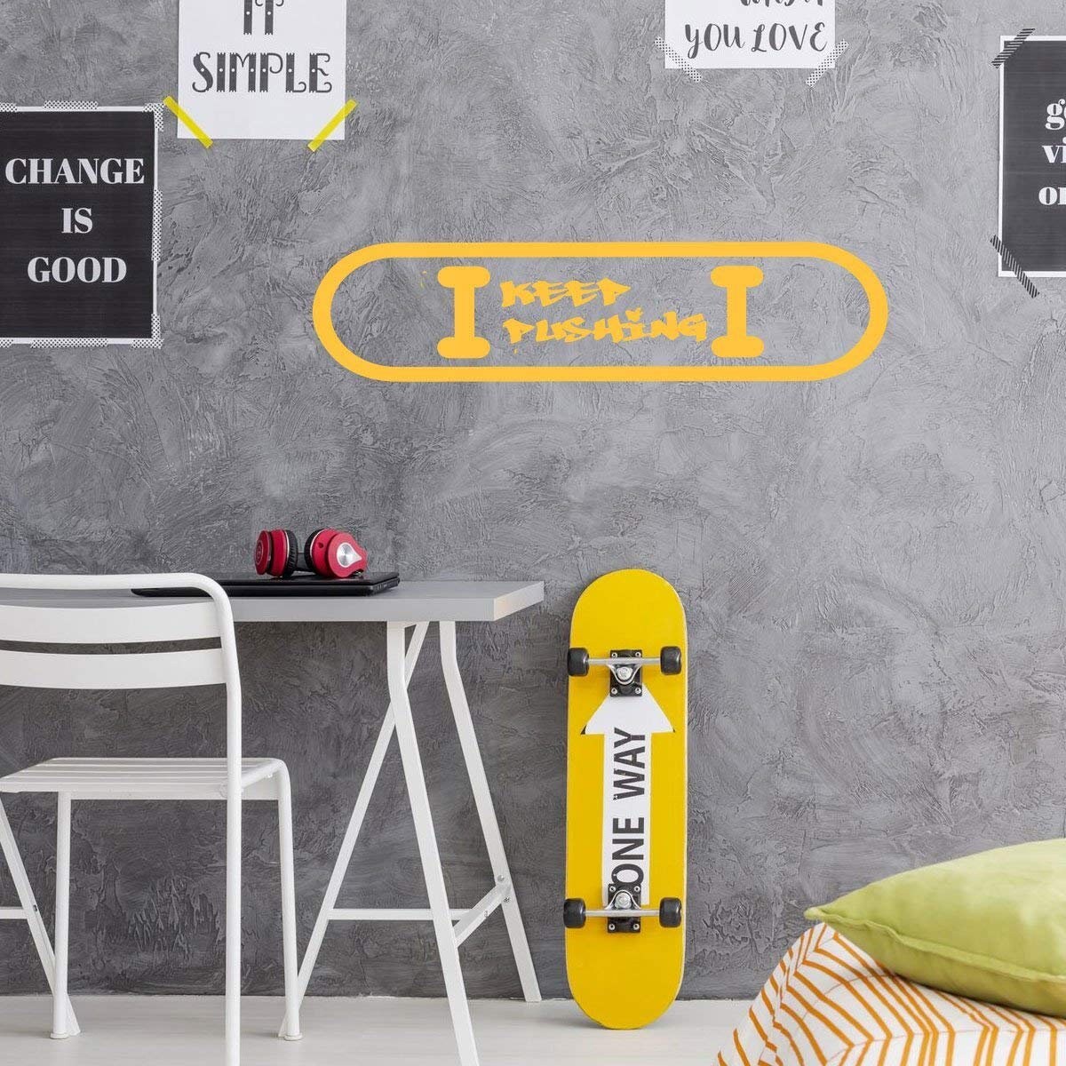 Skateboard Wall Decor Keep Pushing Decals for Home Decor | Etsy