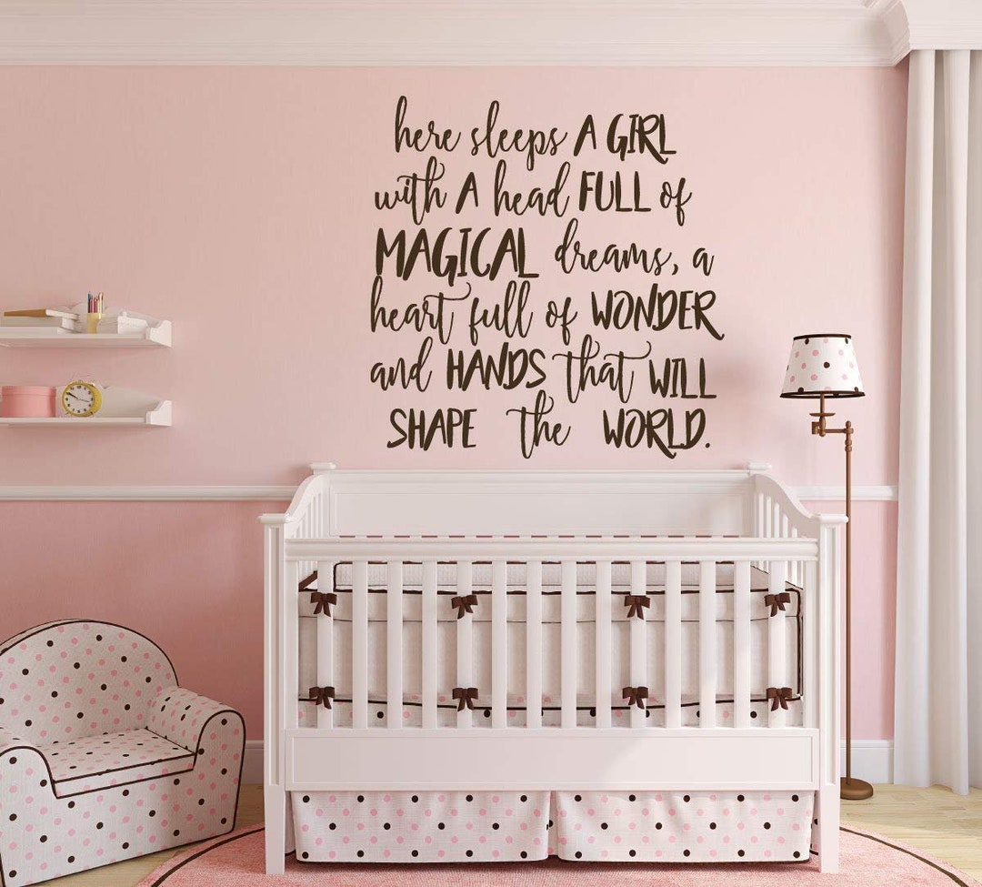 Baby Girl Wall Decor - Nursery Vinyl Lettering Stickers - Here Sleeps a ...