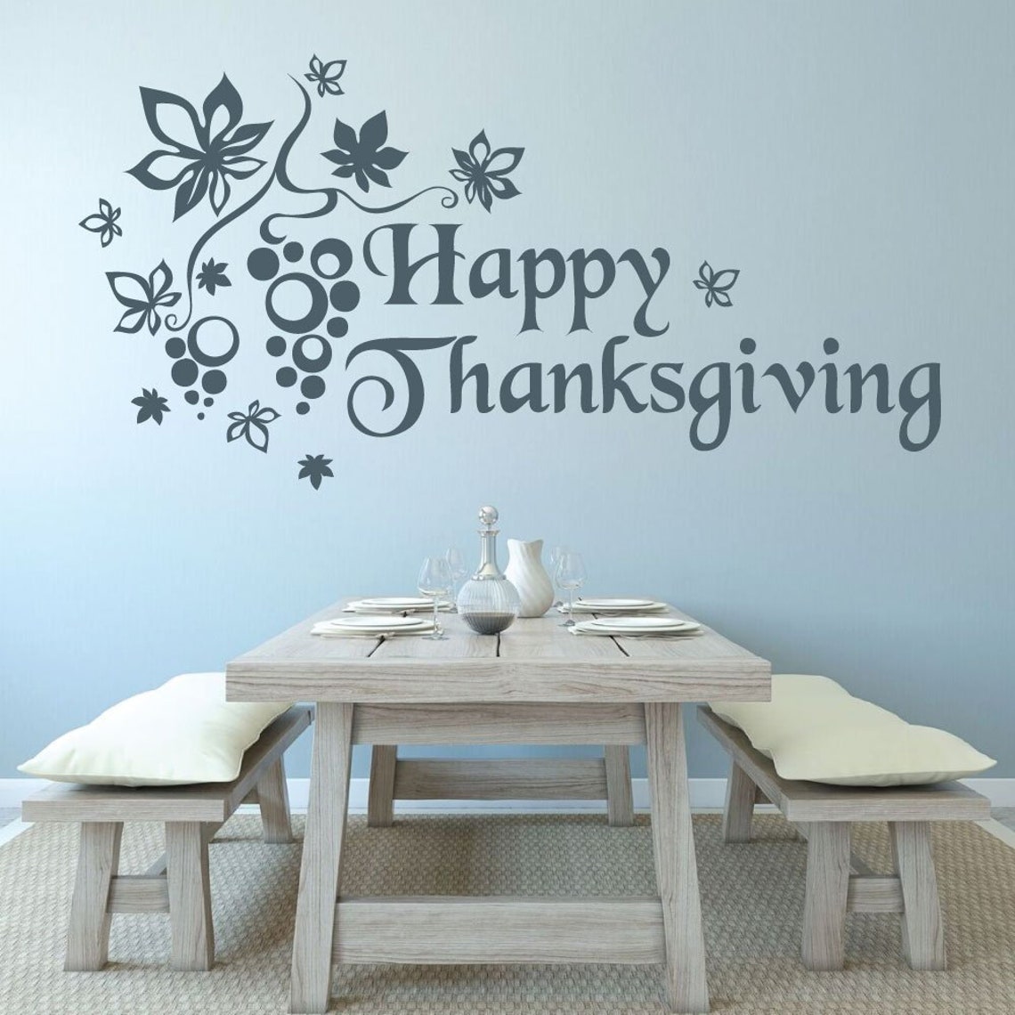 Happy Thanksgiving Vinyl Wall Decal - Holiday Decoration for Dining ...