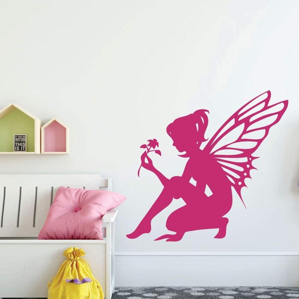 Fairy Wall Decal With Flower Design Vinyl Sticker Decoration - Etsy