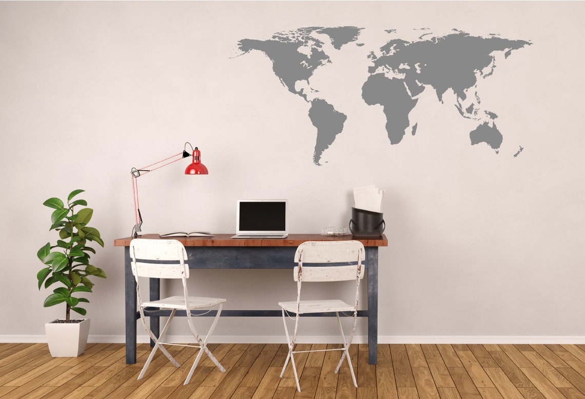 World Map Wall Decal Classroom Decorations - Vinyl Sticker Wall Decal ...